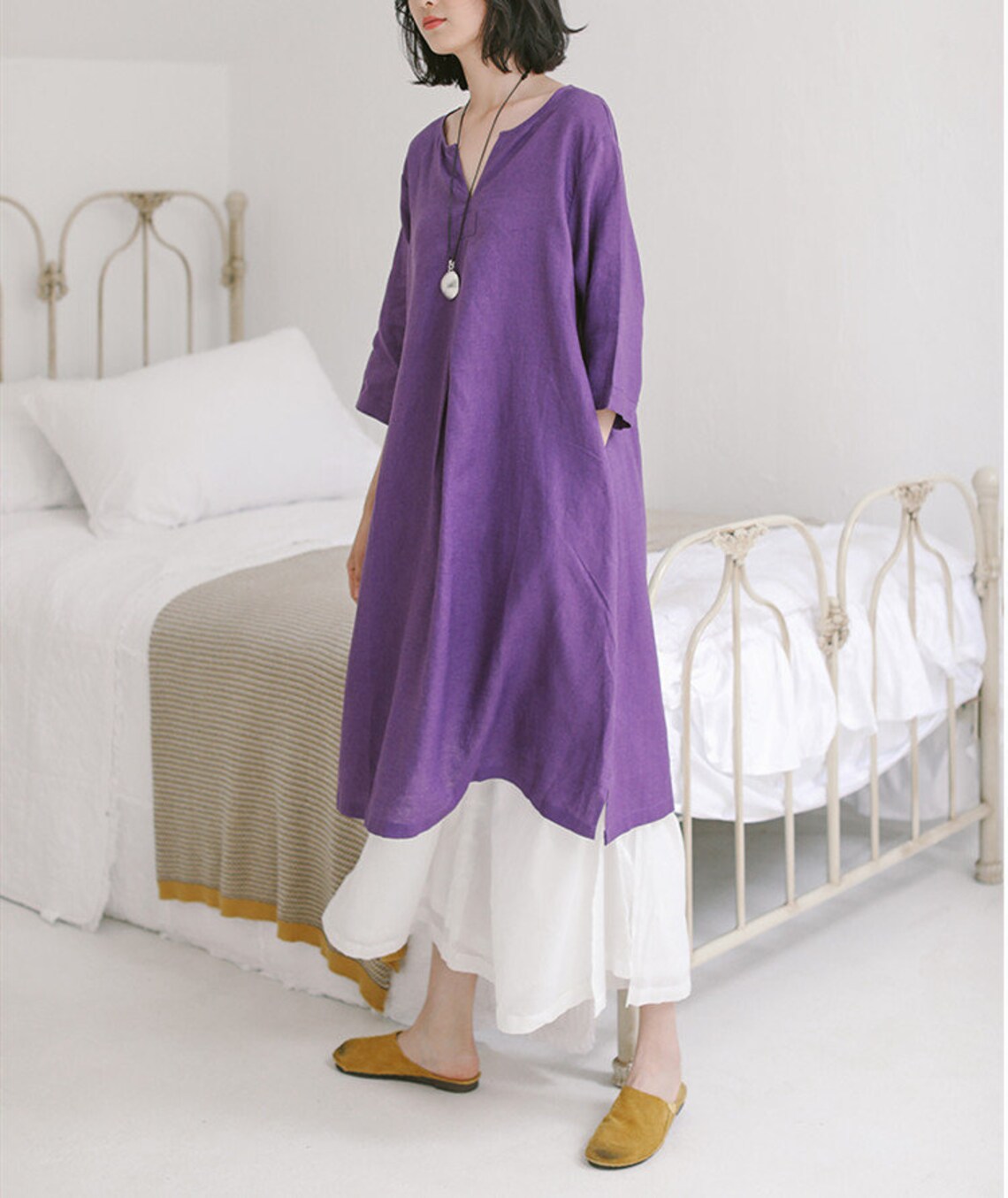 Women linen dress linen maxi dress long sleeve dresses with | Etsy