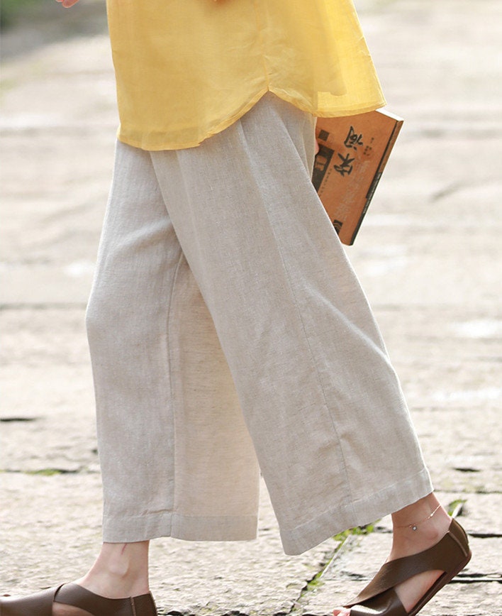 100% Linen Pants Women Maxi Pants Wide Leg Pants Loose Casual Long ...