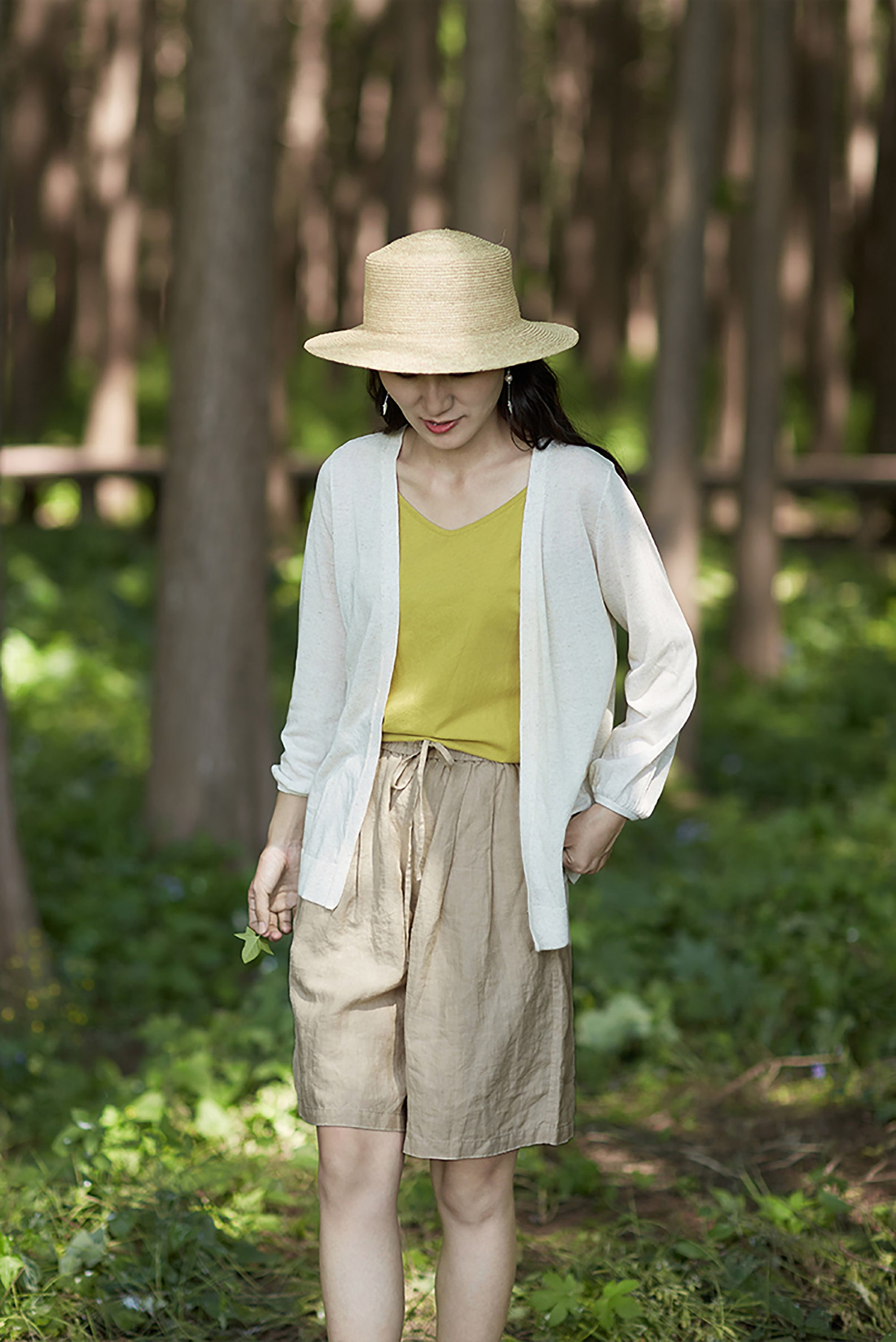 100% Linen Shorts for Women Loose Casual Wide Leg Shorts Summer Beach ...