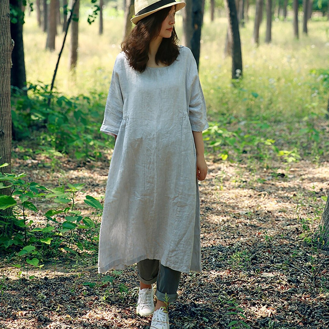 Women's Loose Linen Dress Linen Smock Dress Loungewear Relaxed Oversize ...