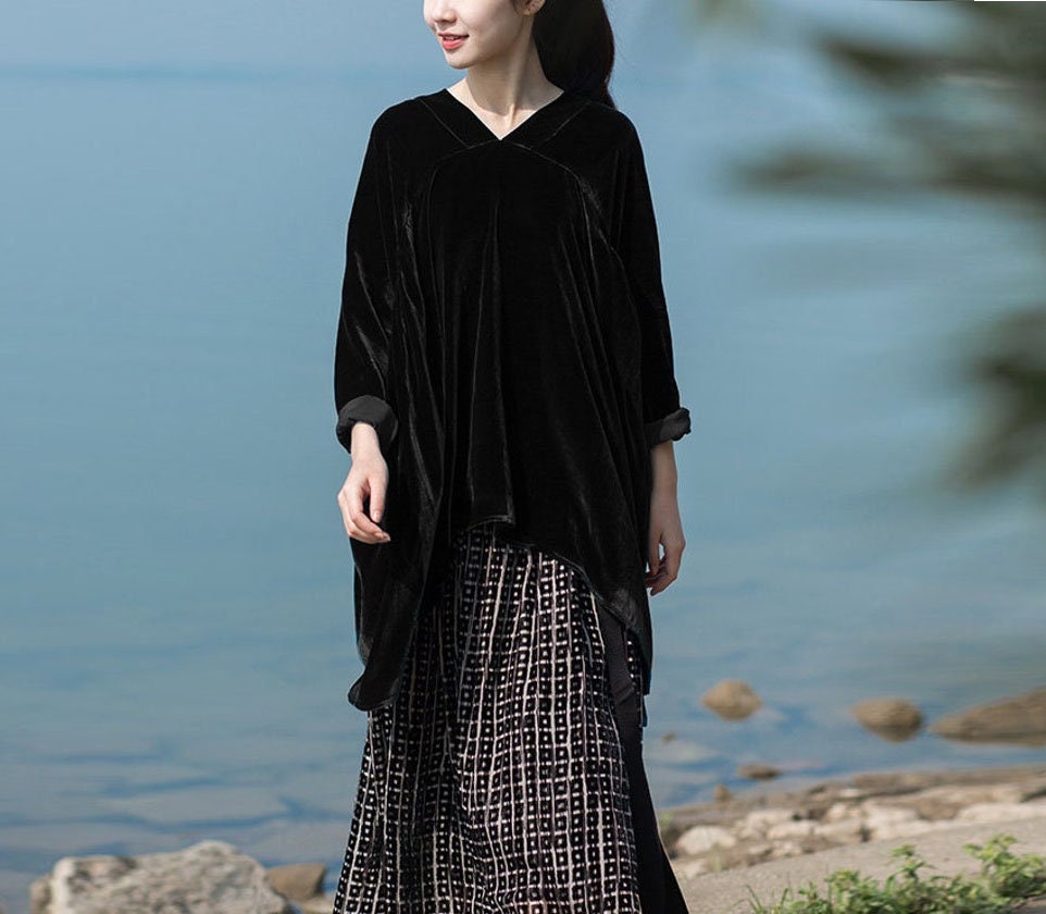 Women Velvet Top Velvet Blouses Winter Velvet Tunic Top Long - Etsy