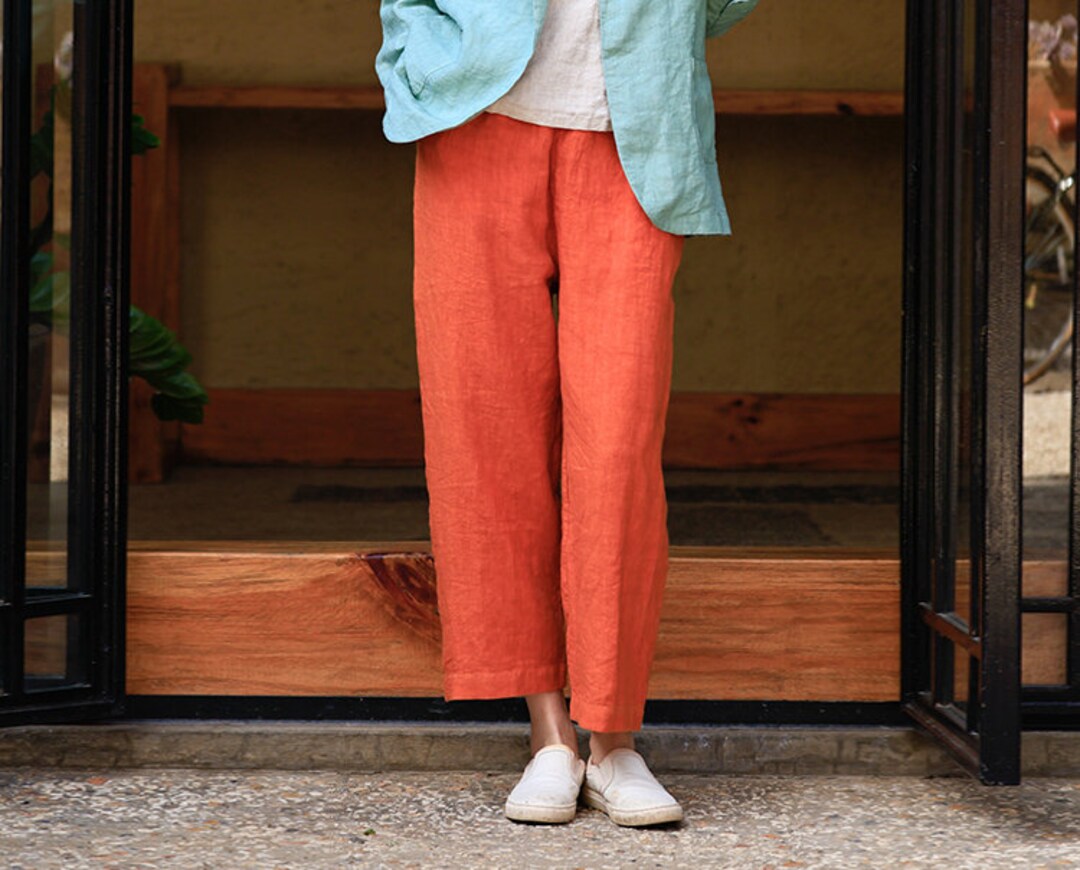 100% Linen Pants Women Maxi Pants Wide Leg Pants Loose Casual Long ...