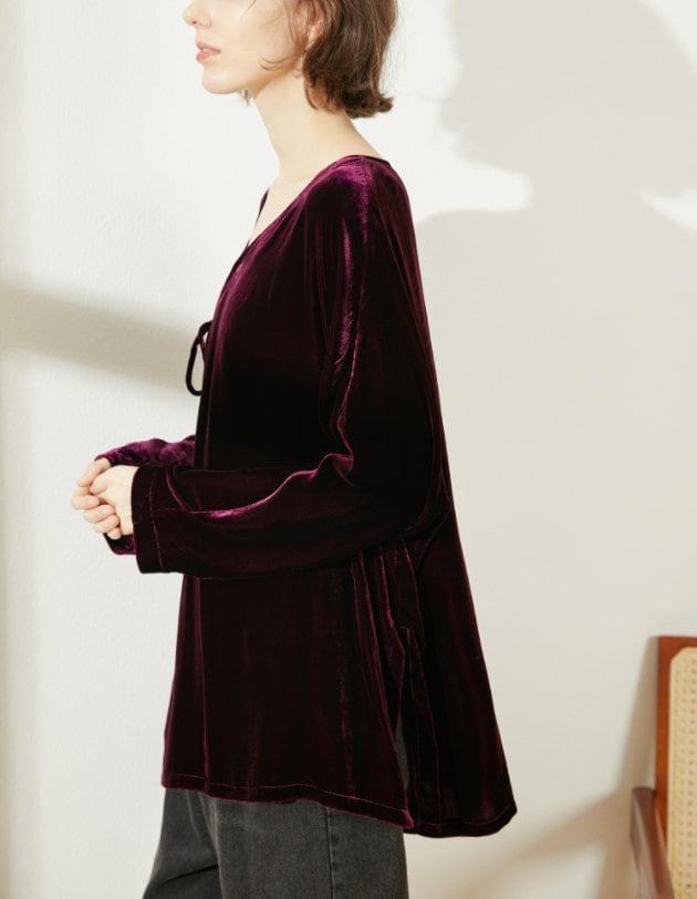 Velvet Top Women Top Women Blouse Long Sleeves V Neck Tops - Etsy