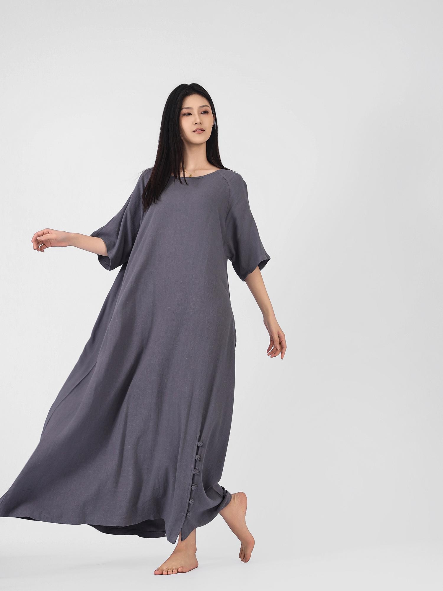 Cotton Linen Long Loose Dress With Pockets Plus Size Boho Dress Maxi ...