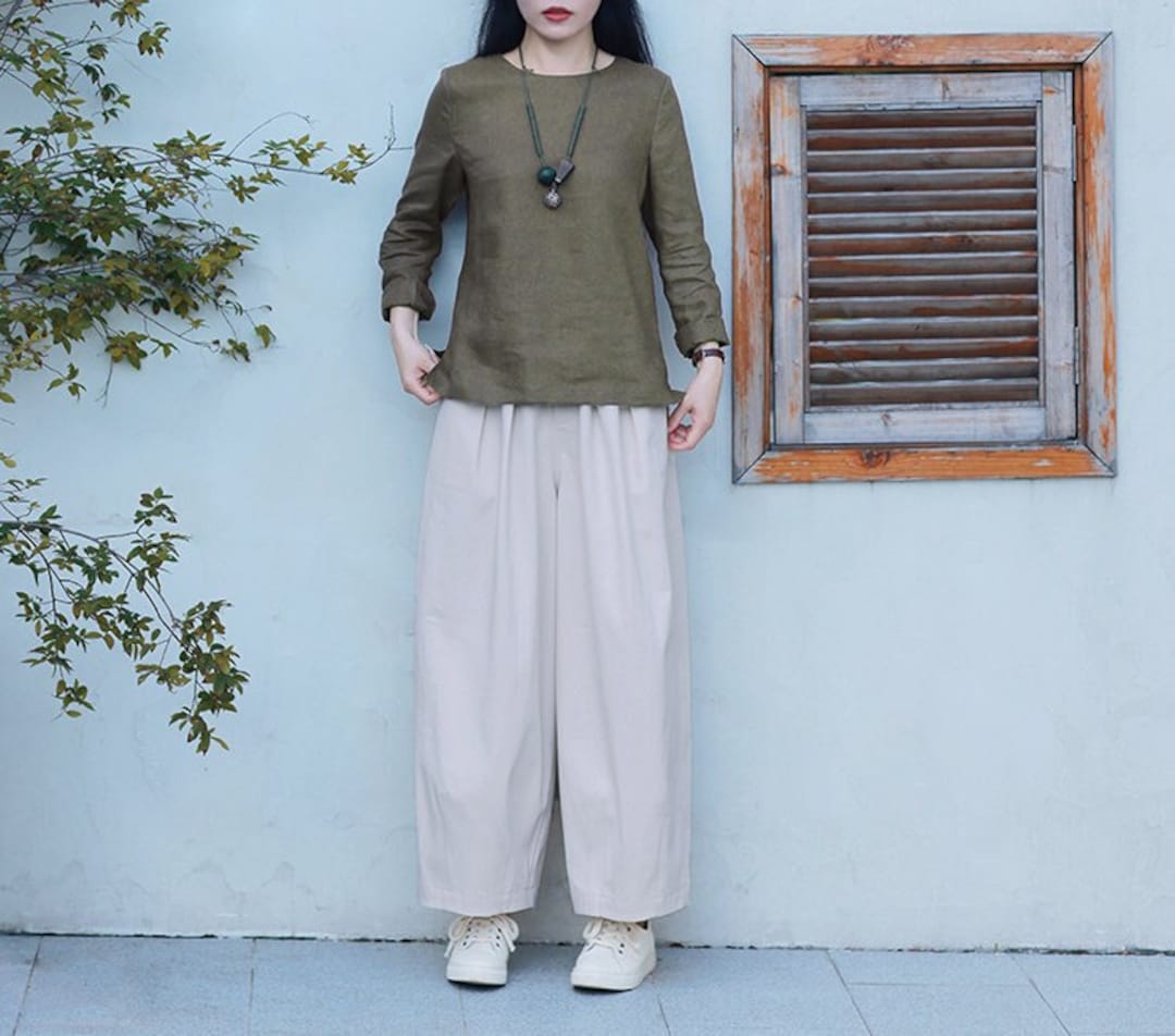 Women's Linen Tops 100% Linen Long Sleeves Tops Loose Summer Linen ...