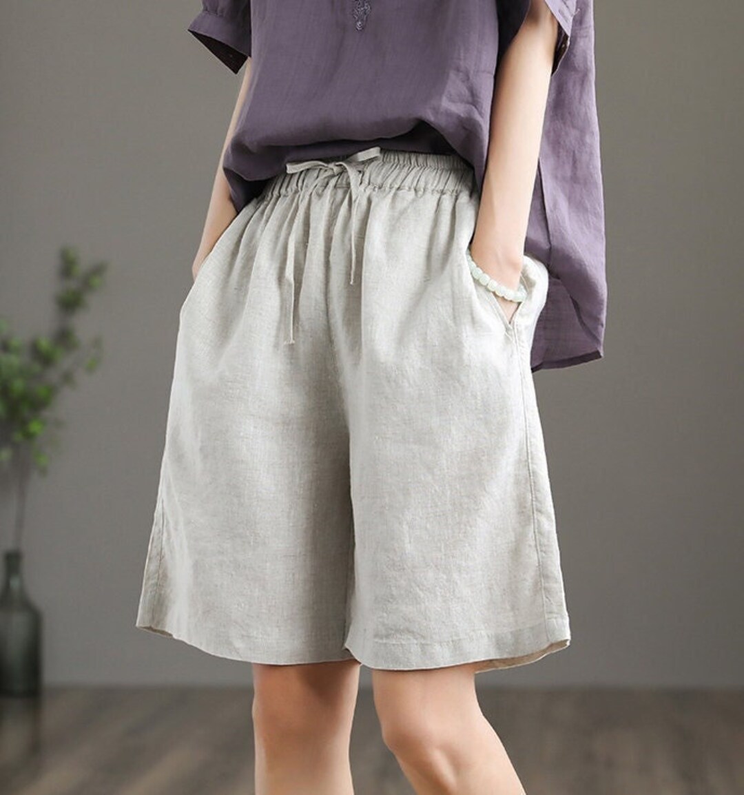 Linen Shorts for Women Linen Wide Leg Shorts Loose Casual Trousers Fall ...