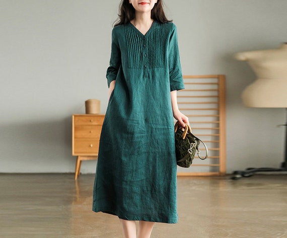 Women Linen Maxi Dress Linen Long Dress Linen Dresses Half - Etsy