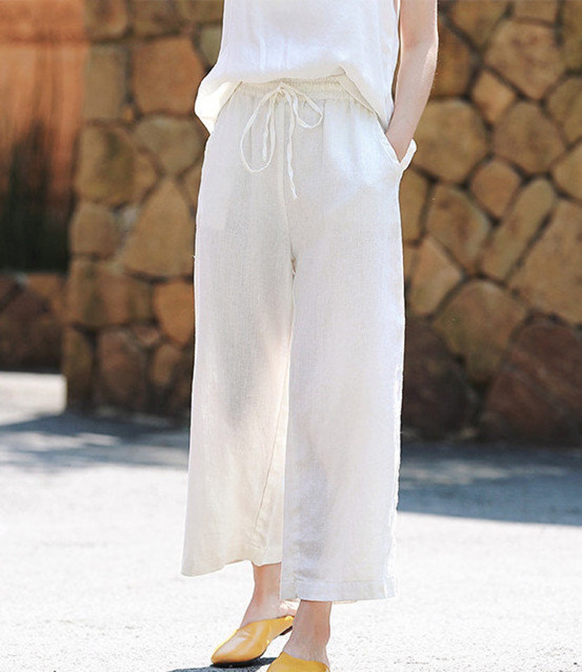 100% Linen Pants Women Maxi Pants Wide Leg Pants Loose Casual Long ...