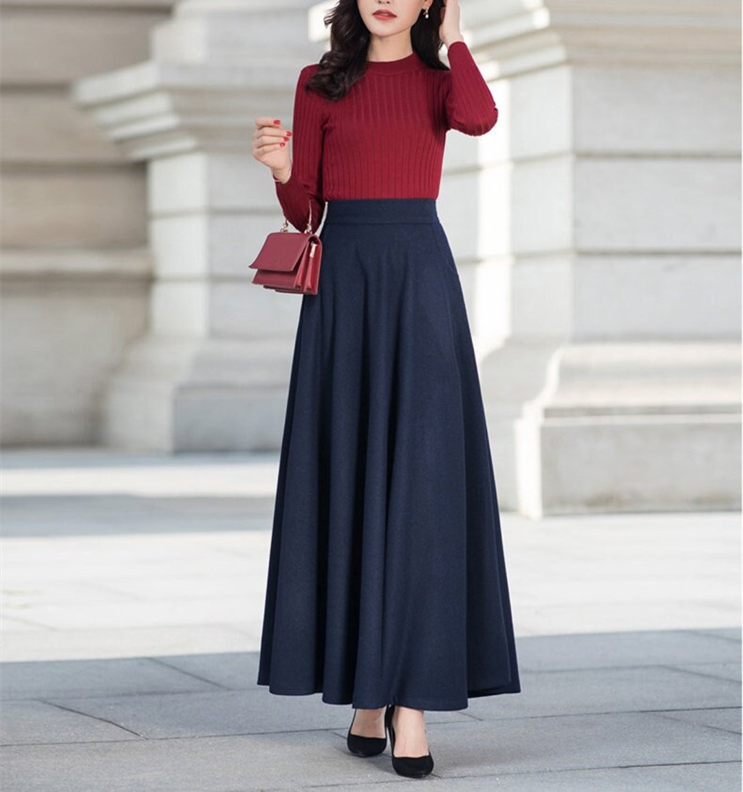 Wool Skirt for Women, 1950s Vintage Maxi Skirt, Fall Winter Warm Long ...