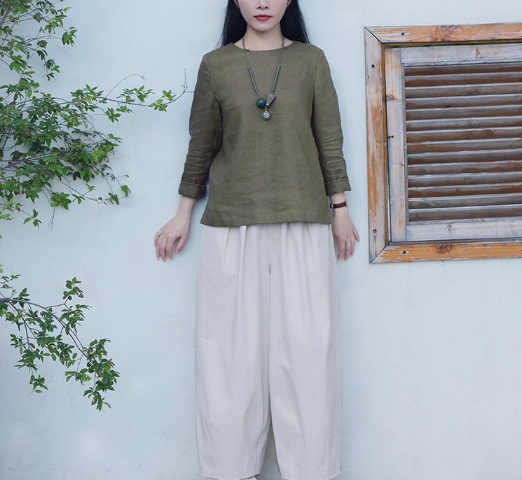 Women's Linen Tops 100% Linen Long Sleeves Tops Loose - Etsy