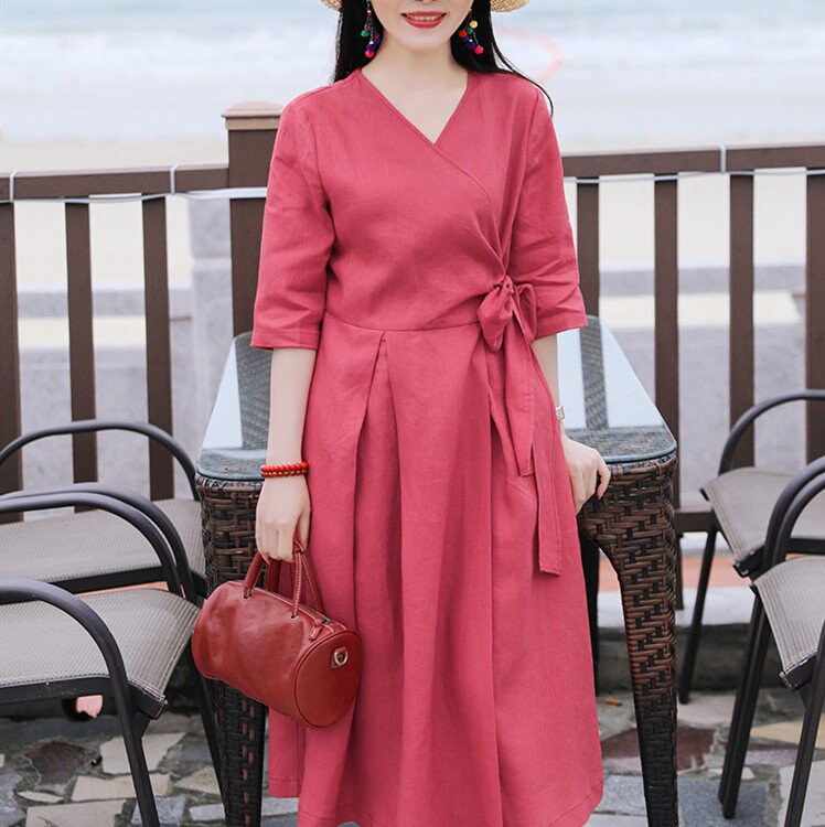 Linen Maxi Dress for Women Wrap Linen Dress Linen Midi Dress | Etsy