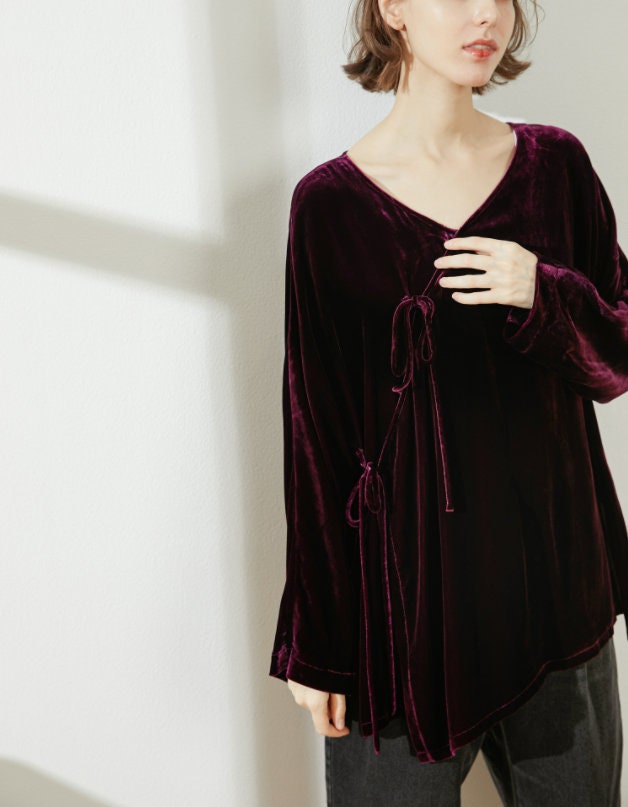 Velvet Top Women Top Women Blouse Long Sleeves V Neck Tops - Etsy