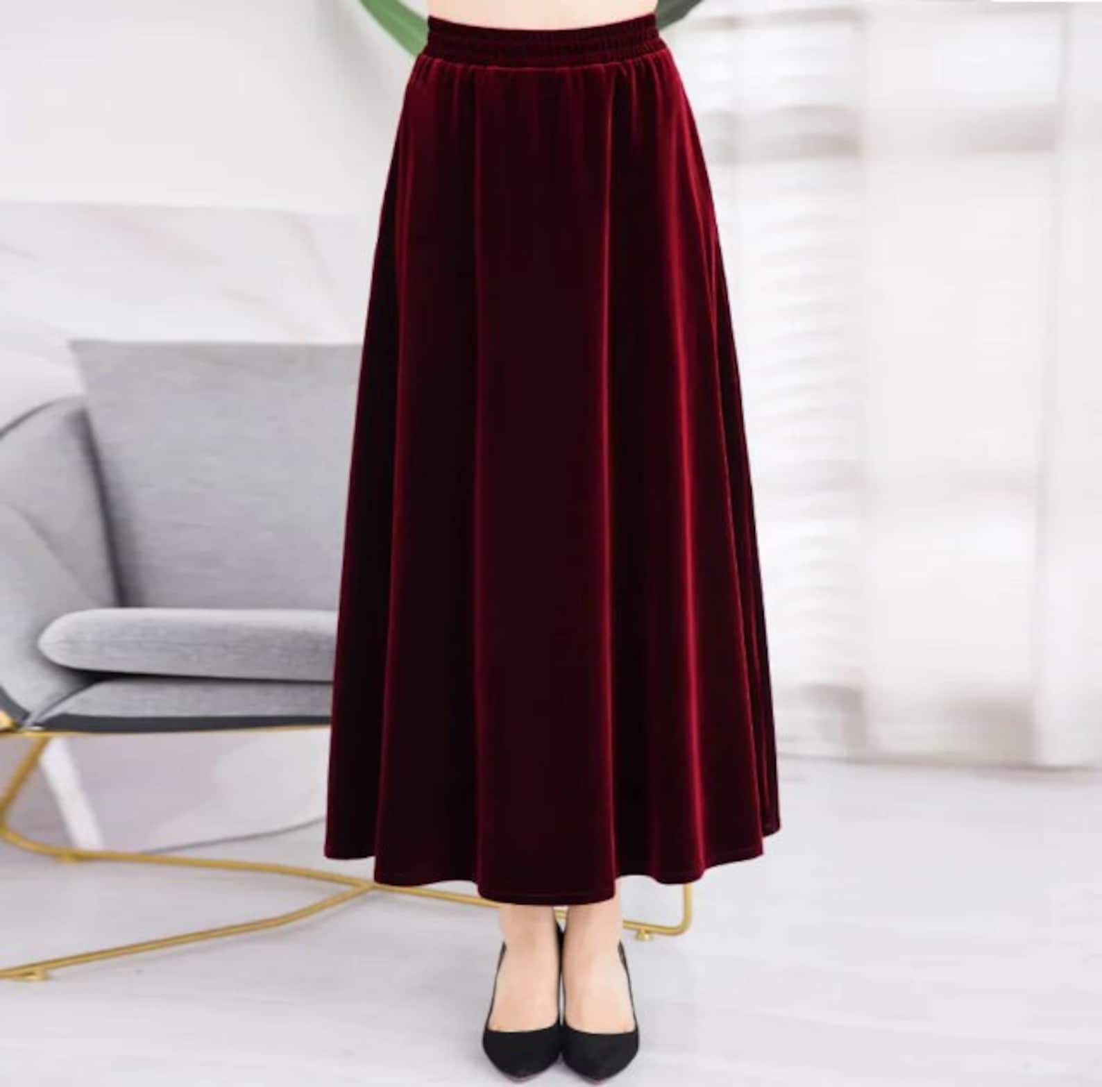Women Velvet Skirt Maxi Skirt Vintage Skirt A-line Elastic - Etsy