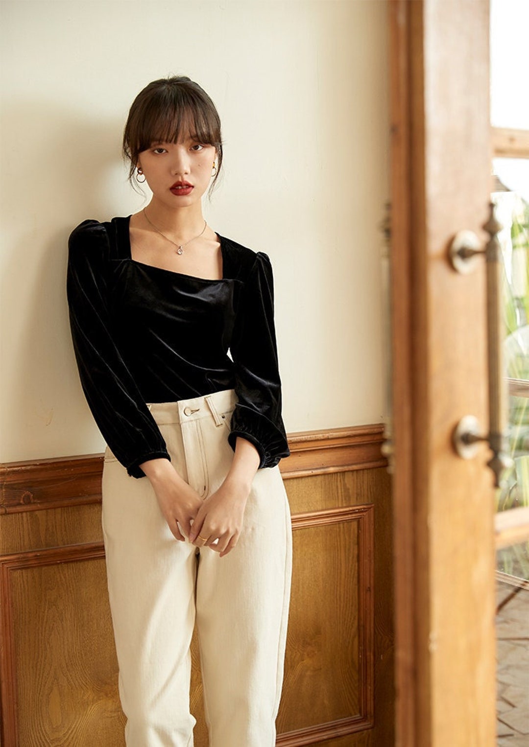 Women Velvet Top, Long Sleeves Top, Velvet Tunic Tops, Velvet Blouse ...