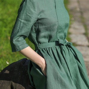 Women Linen Dress, Linen Midi Dress With Belt, Loose Tunic Dress, Plus ...