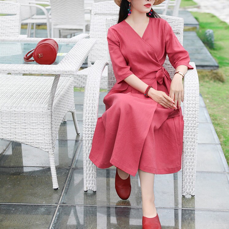 Linen Maxi Dress for Women Wrap Linen Dress Linen Midi Dress | Etsy