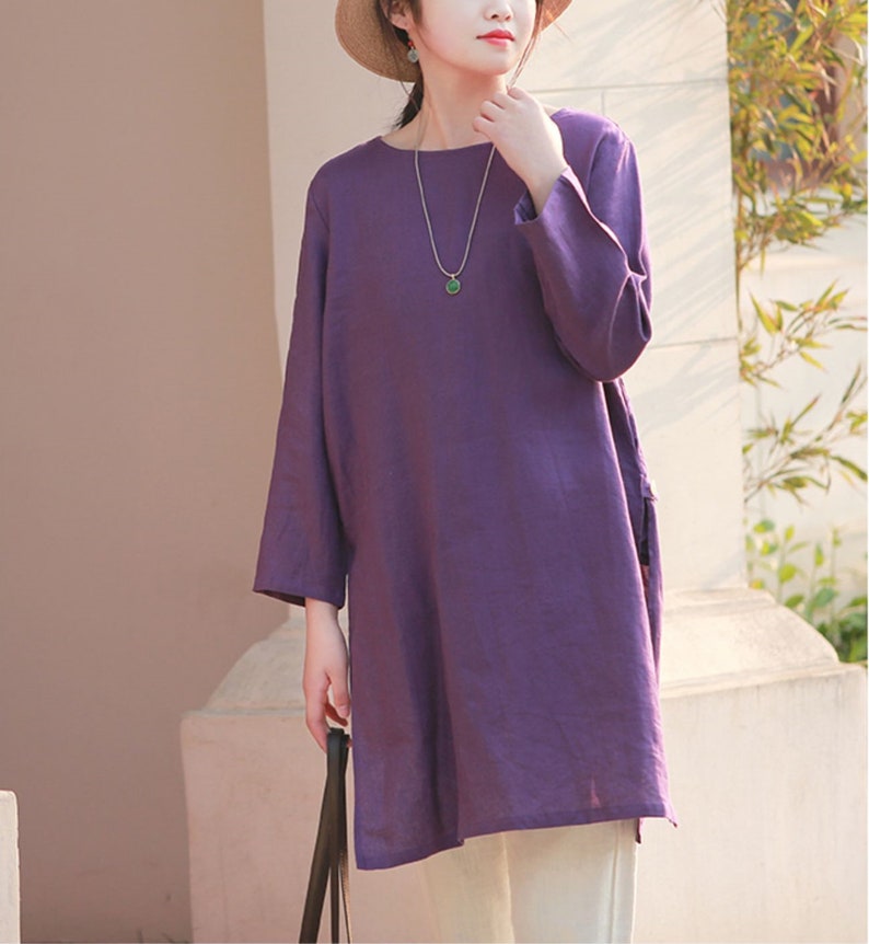 100% Linen Tunic Tops Women, Long Sleeves Tops, Loose Linen Blouses ...