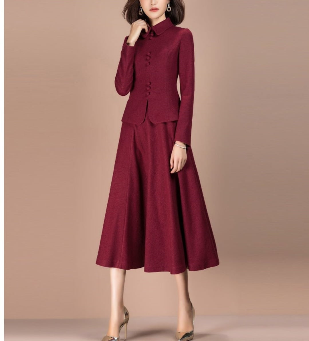 Wool Suit for Women, Long Sleeves Winter Coat, 1960s Vintage Style Wool ...