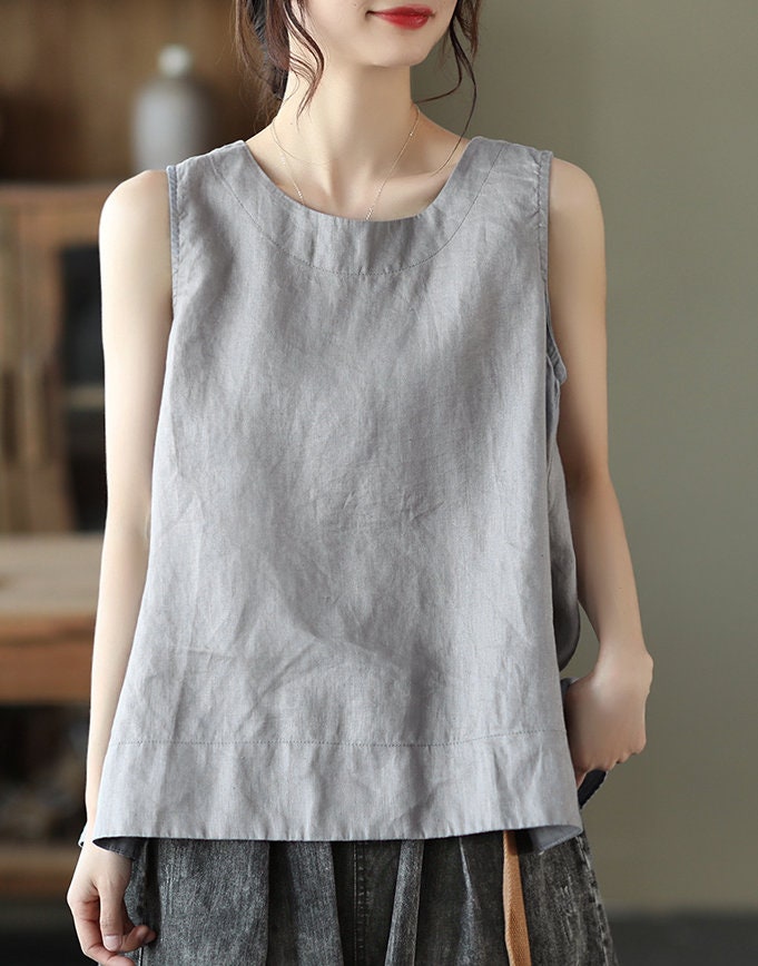 Sleeveless Tops, 100% Linen Shirt, Women Linen Blouses, Soft Loose ...