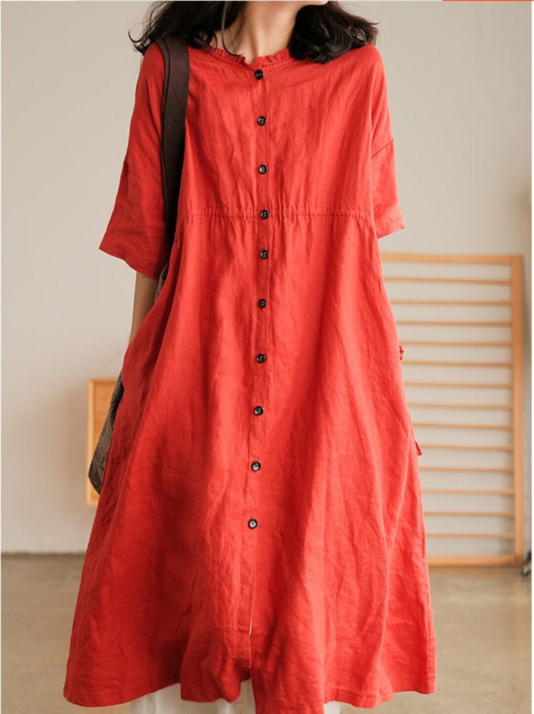 Linen Dresses With Pockets Women Midi Summer Dress 100% Linen Plus Size ...