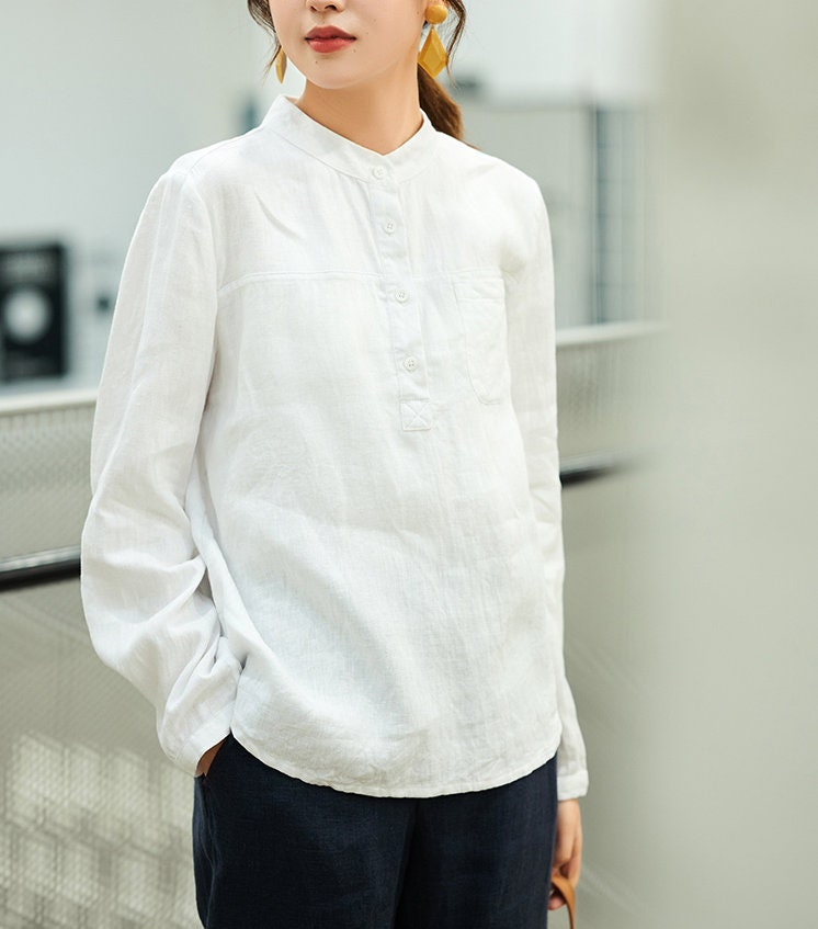 Linen shirt long sleeves shirt women 100% linen top loose | Etsy