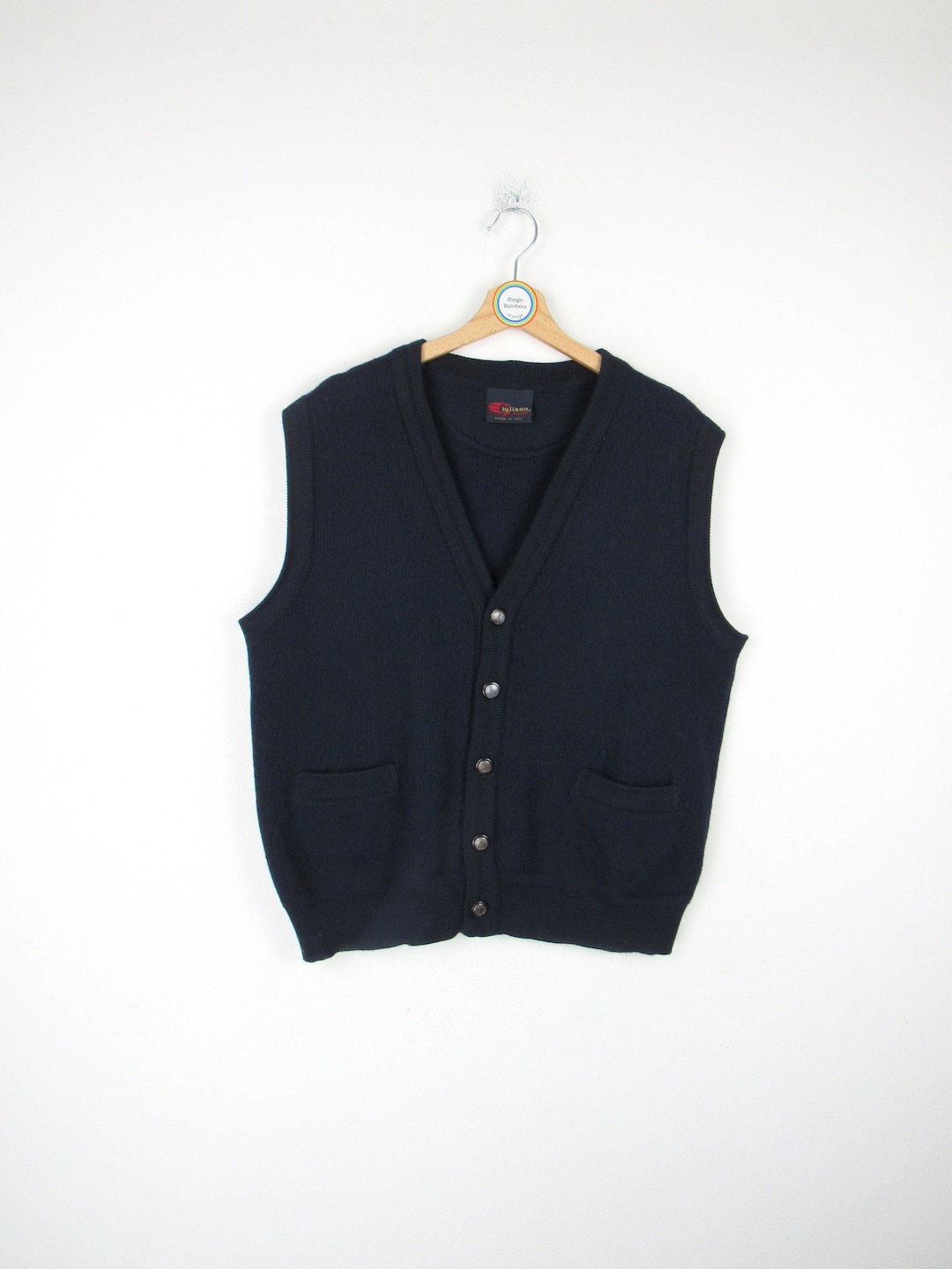 Vintage 90s Blue Wool Vest - Size XL - Etsy