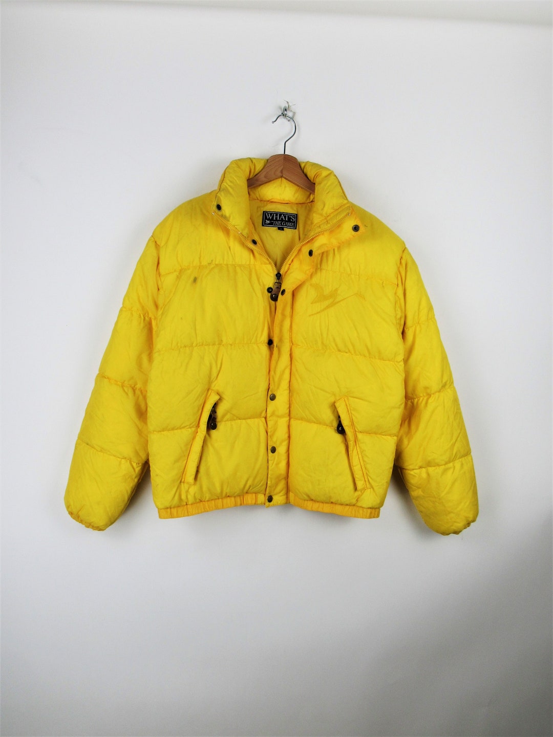 Yellow Down Jacket What's the Game Vintage 90s Size S - Etsy