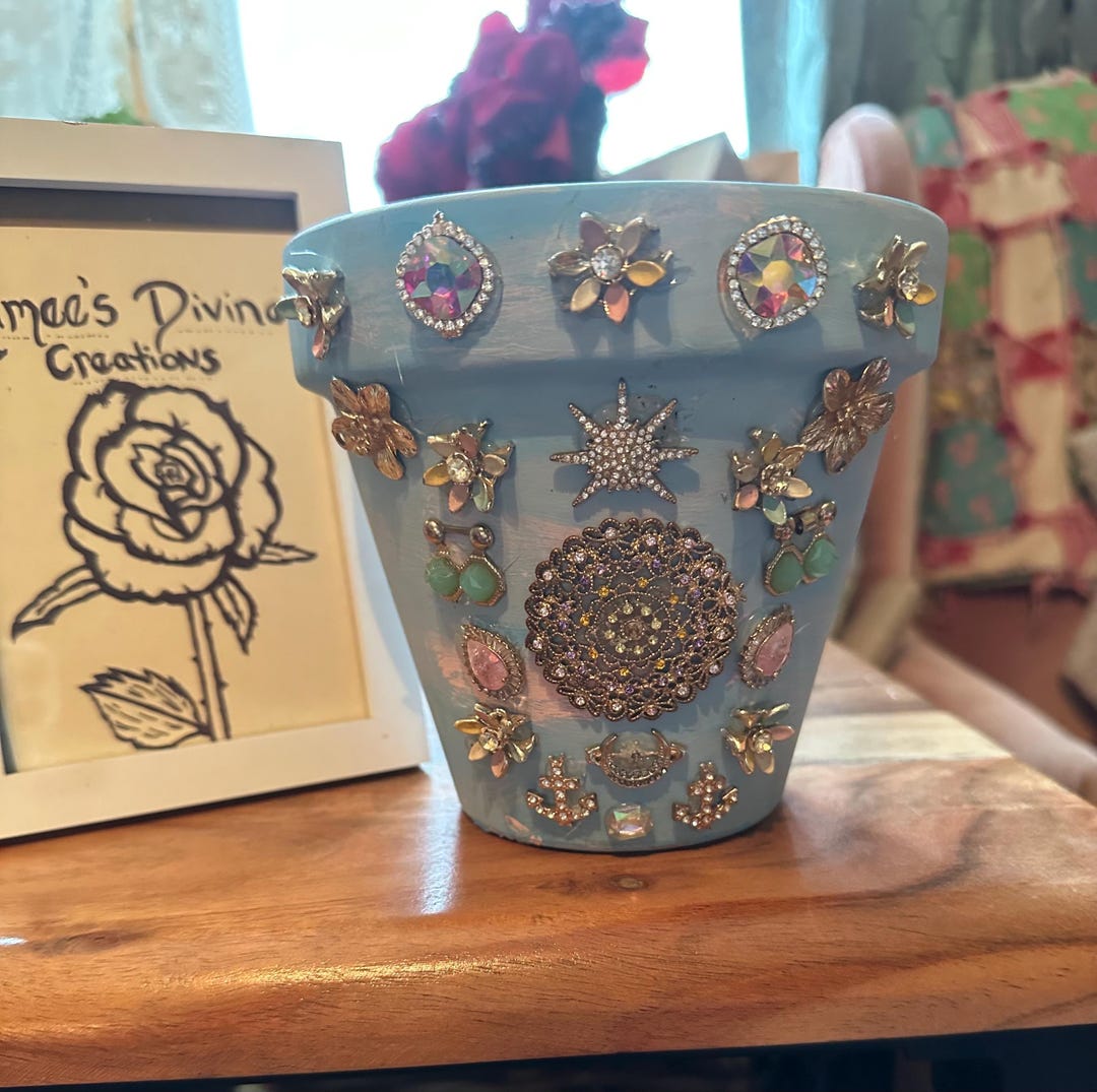 Pastel Chic Inspired Indoor Planter Hand Bedazzled Approximately 5.5 ...