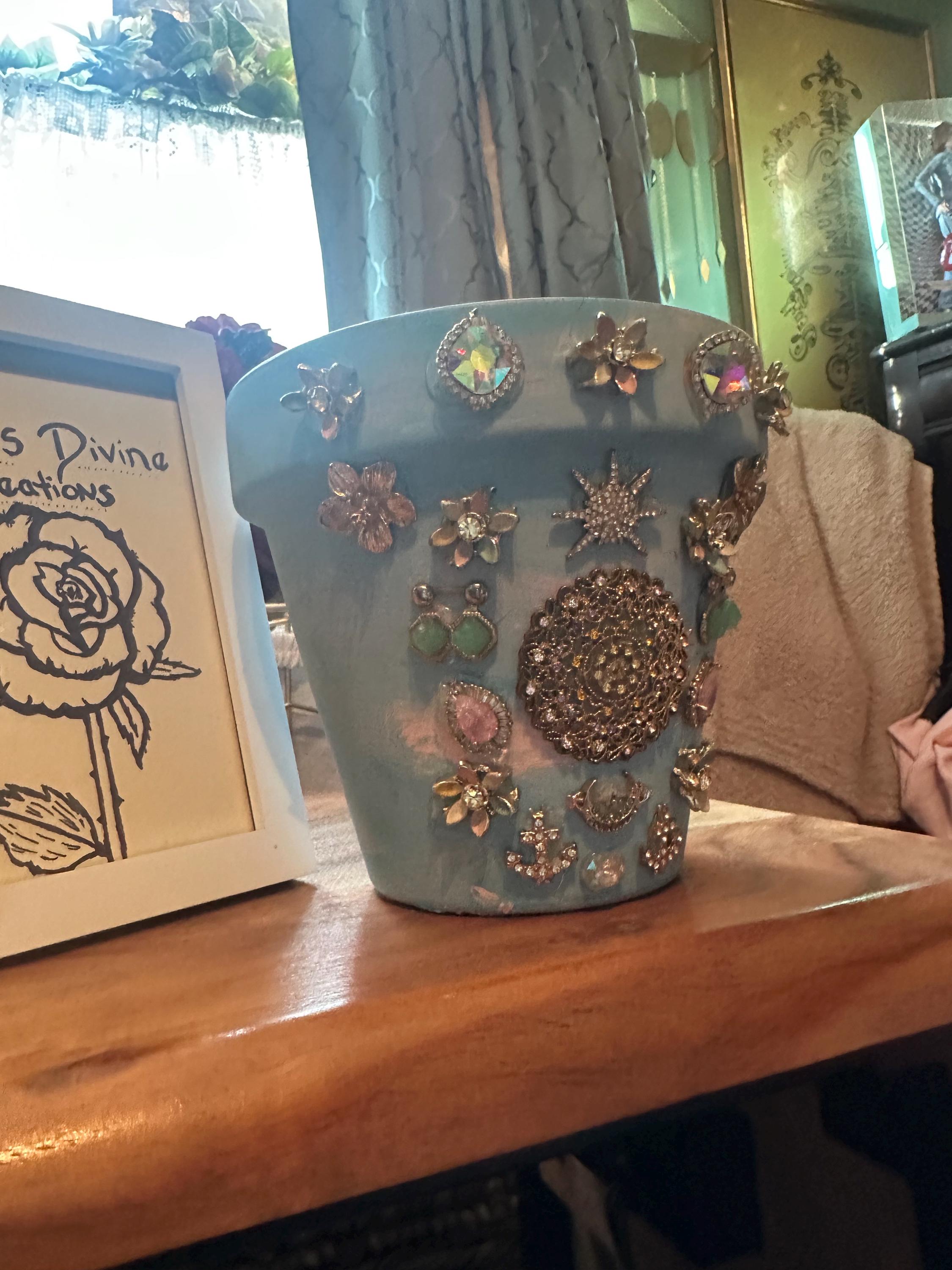 Pastel Chic Inspired Indoor Planter Hand Bedazzled Approximately 5.5 ...