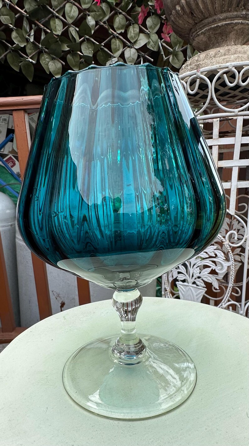 Mid Century Empoli Blue Italian Optic Glass Brandy Snifter 10" Tall - Etsy
