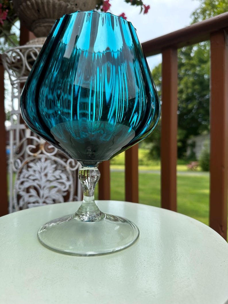 Mid Century Empoli Blue Italian Optic Glass Brandy Snifter 10" Tall - Etsy