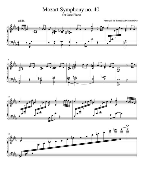 Mozart-Symphony no. 40 JAZZ ARRANGEMENT sheet music | Etsy