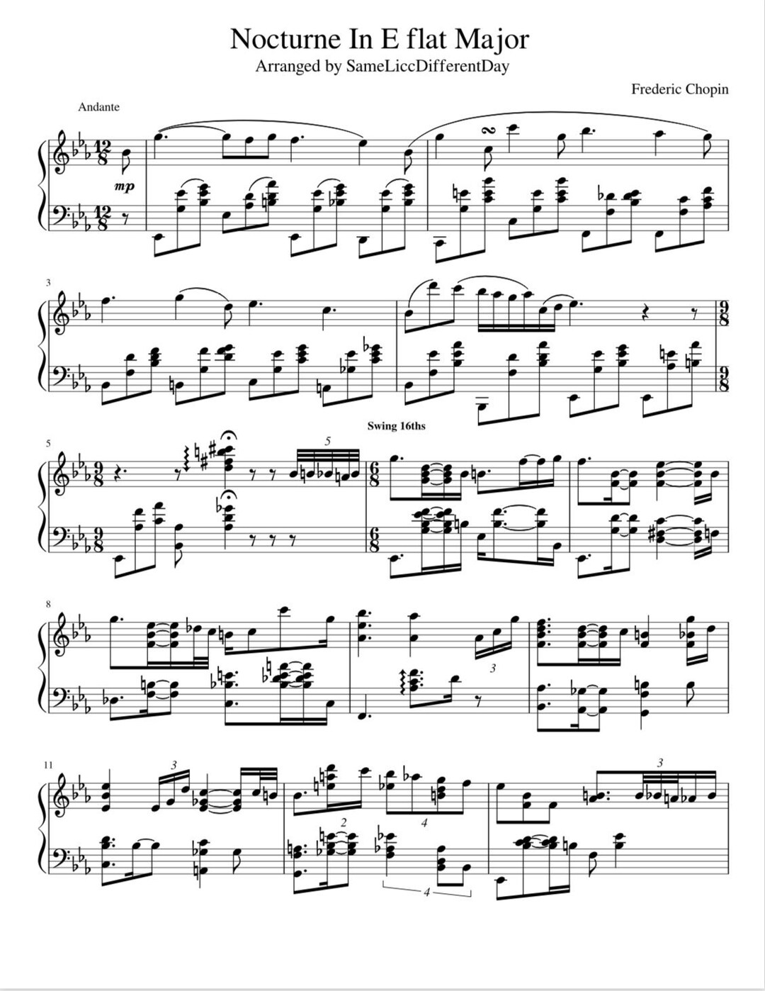 Chopin-nocturne in E Flat JAZZ ARRANGEMENT Sheet Music - Etsy