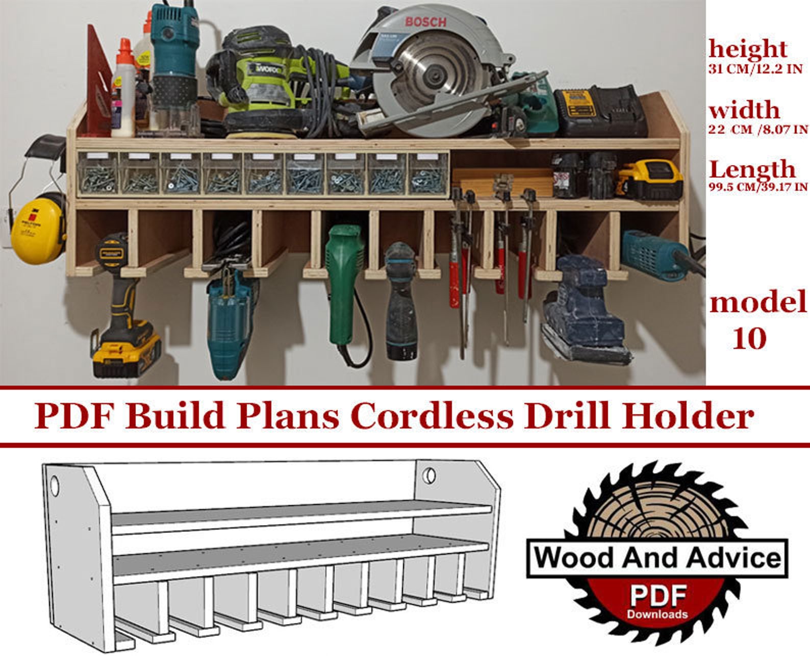 PDF Build Plans Cordless Drill Holder, DIY Plans Wall Mounted Drill ...