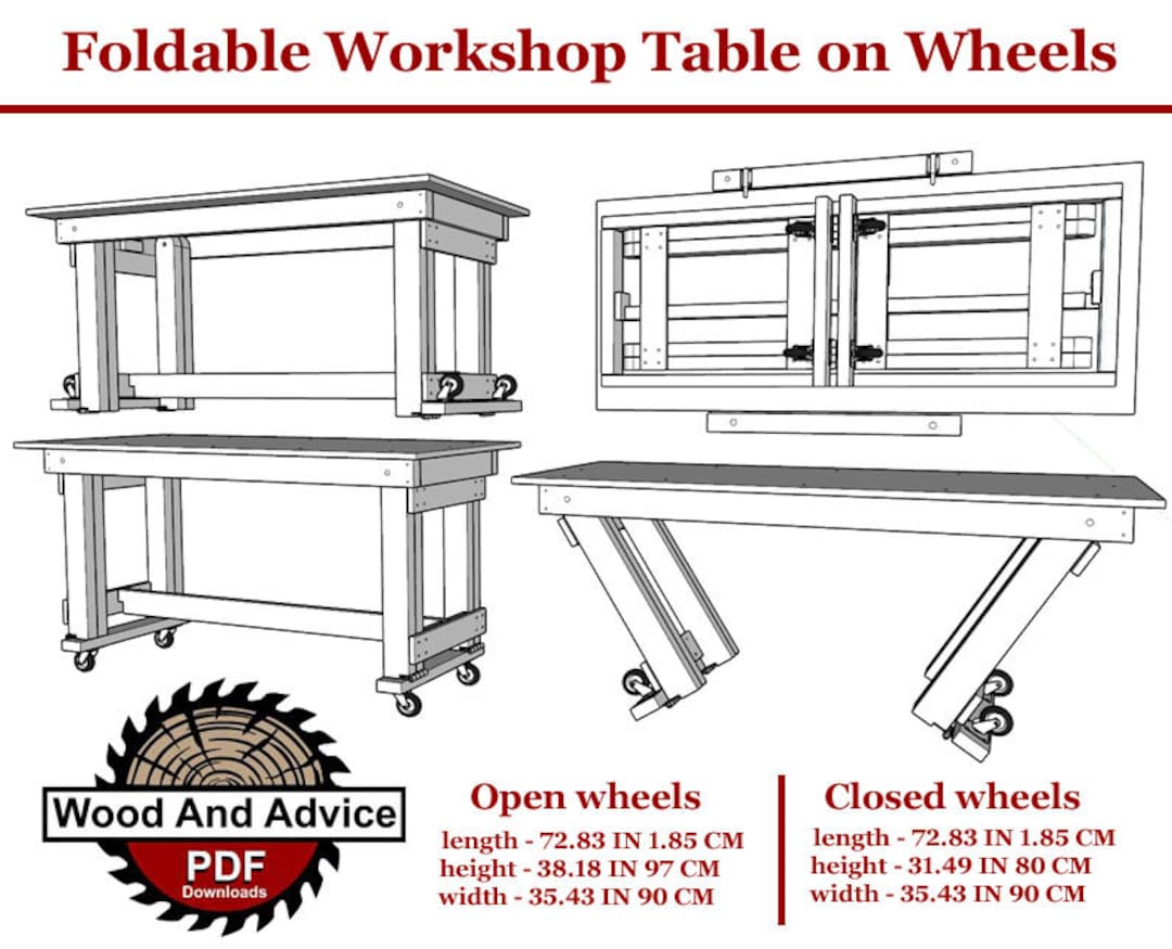 Foldable Workshop Table on Wheels DIY Plans & Instructions - Etsy