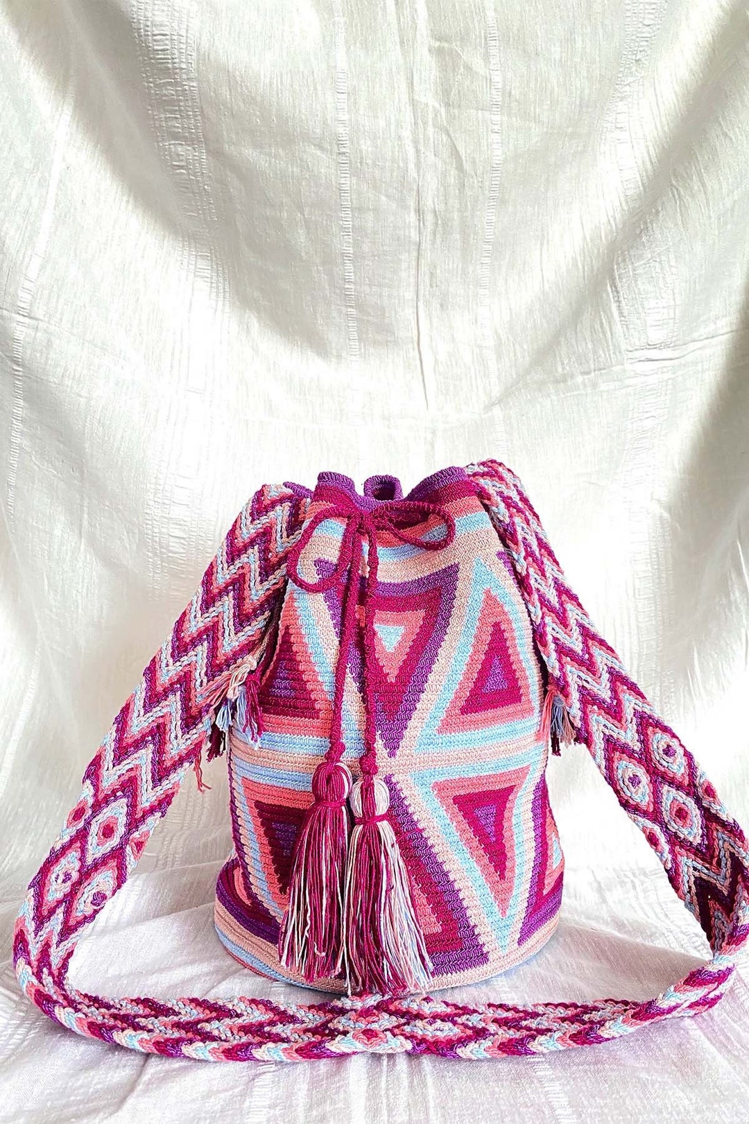 Traditional Purple Geometric Pattern Wayuu Bag With Tassels/ Handmade ...