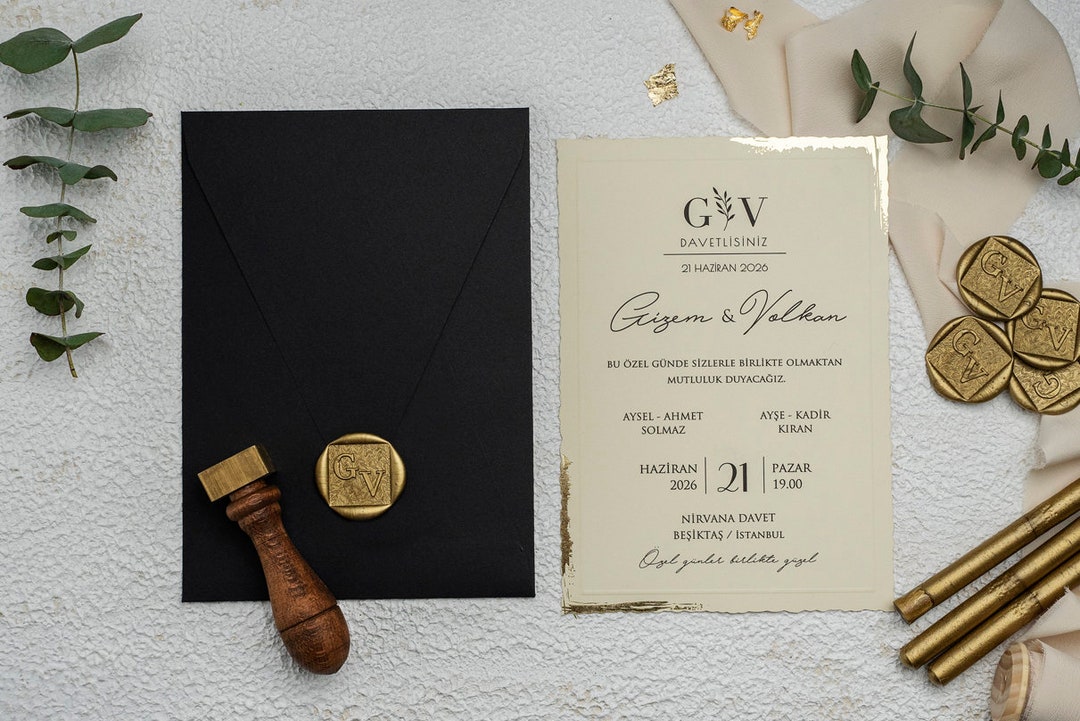 Black Envelope Wedding Invitation, Gold Foil Edges Invitation, Live ...