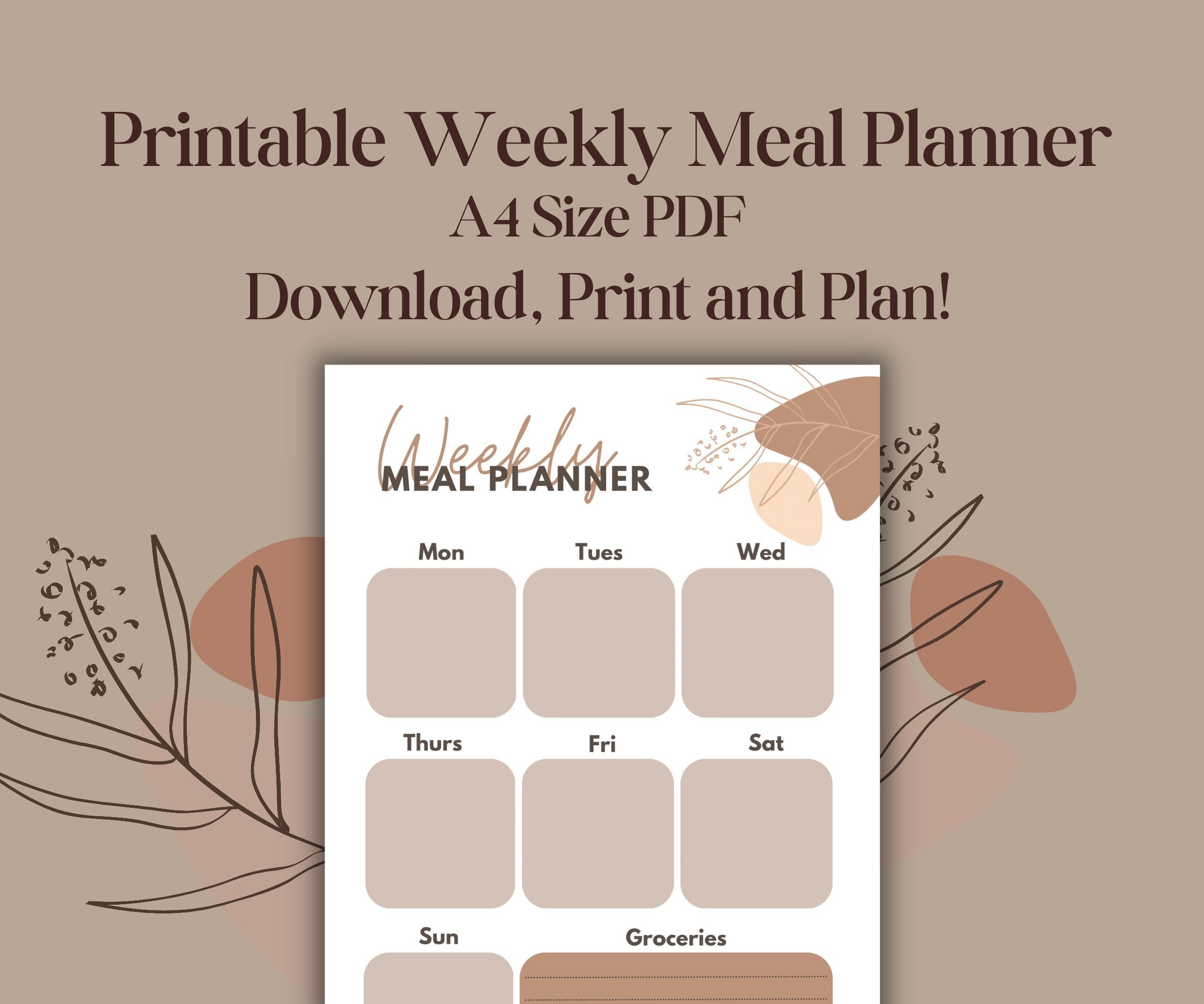 Weekly Meal Planner Printable, Grocery and Shopping List, Minimalist ...