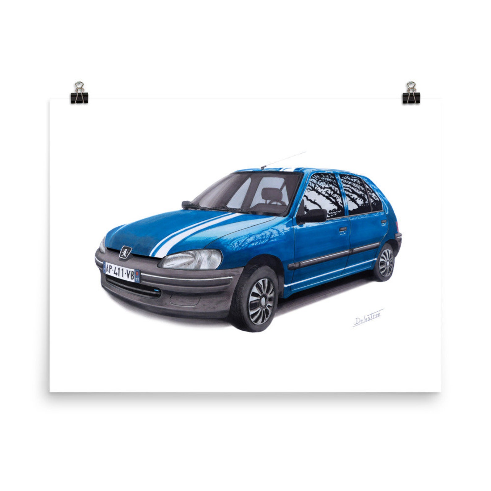 Peugeot 106 - illustration de voiture faite main - affiche d'art murale ...