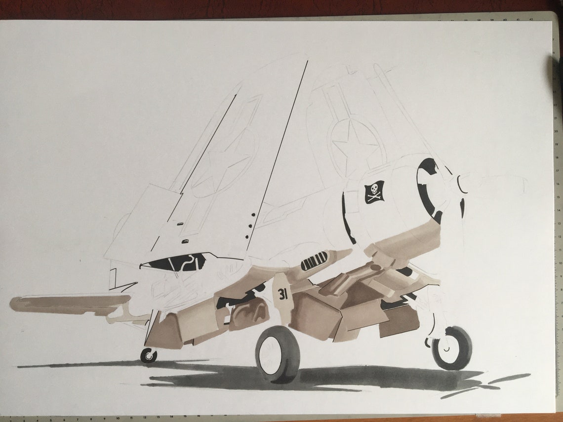 F4U Corsair Handmade Aviation Illustration Airplane Poster Wall Art ...