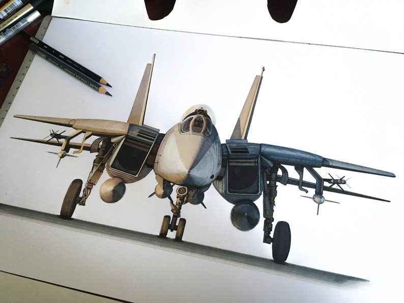 F14 Tomcat Handmade Aviation Illustration Airplane Poster Wall Art ...