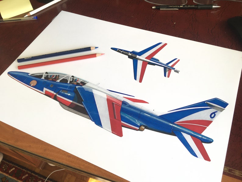 Alphajet Handmade Aviation Illustration Airplane Poster Wall Art Print ...