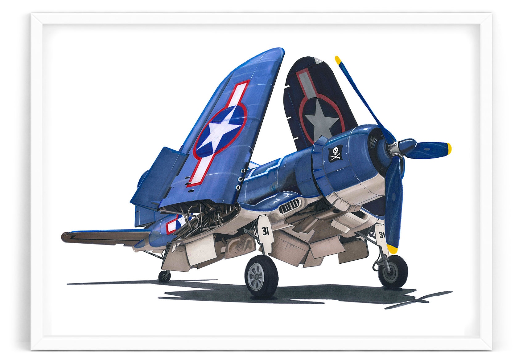 F4U Corsair Handmade Aviation Illustration Airplane Poster Wall Art ...