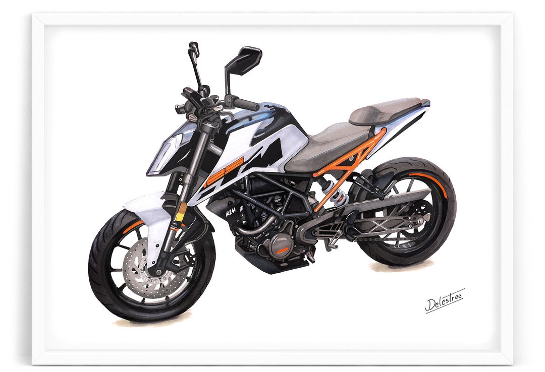 KTM Duke 125 - Handmade Bike Illustration - Vehicle Poster Wall Art ...