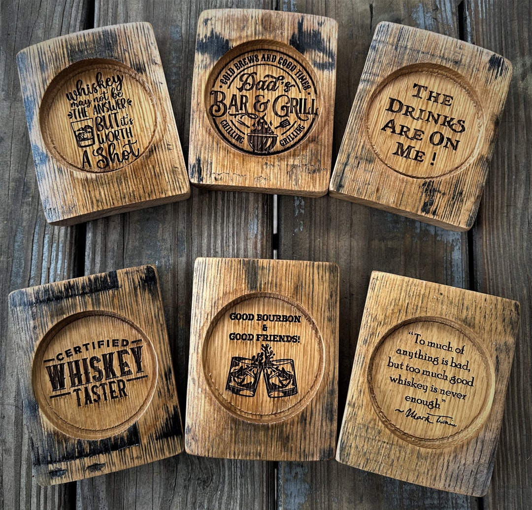 Personalized Whiskey Barrel Coasters: Rustic Barware Gift - Etsy