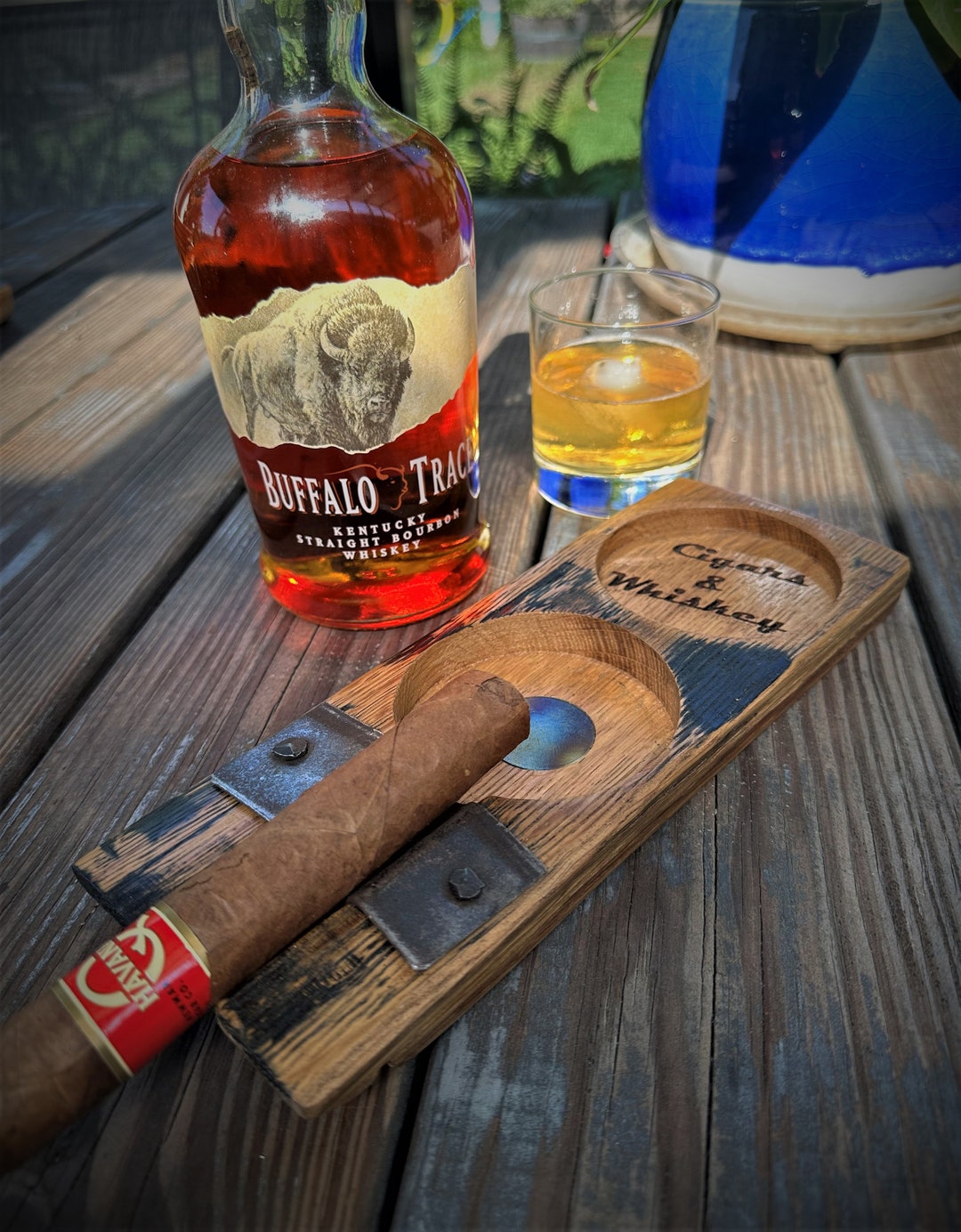 Cigar Holder, Whiskey Stave Cigar/rocks Glass Holder, Cigar Tray ...
