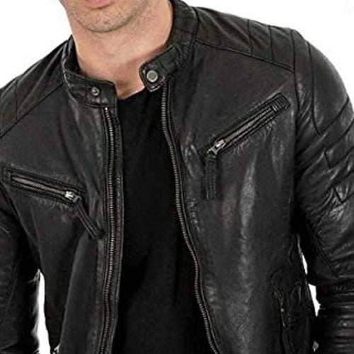 New Men's Genuine Lambskin Leather Jacket Black Motorcycle - Etsy