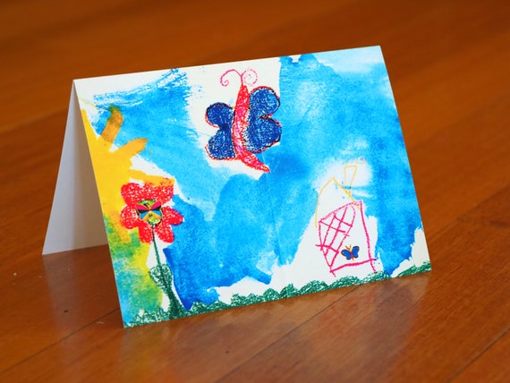 Children's Hand Drawn or Painted Greeting Cards 5 x | Etsy