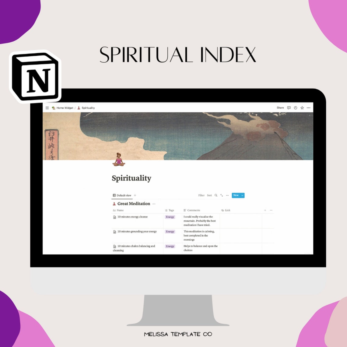 Spiritual Index Notion Template | Meditation, Exercise, Affirmation, Tarot, Numerology, Oracle ...