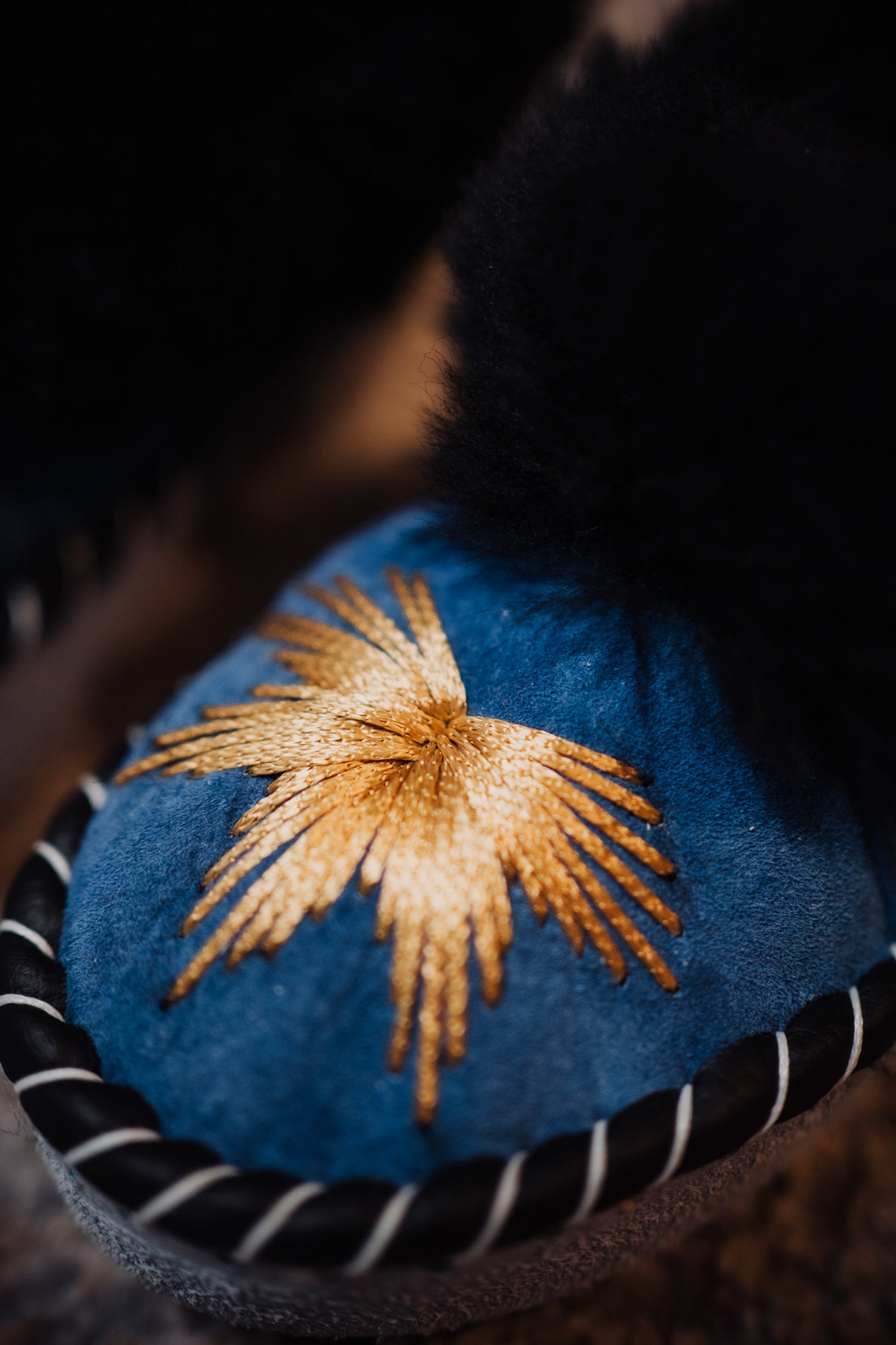 GOLDEN STAR Blue Sheepskin Slippers With Rubber Sole, Natural Leather ...